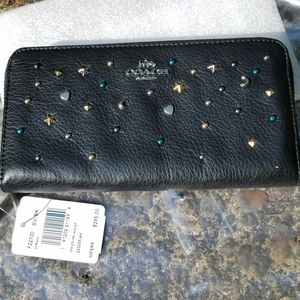 Coach | Bags | Coach Star Studded Black Pebble Leather Wallet Nwt ...